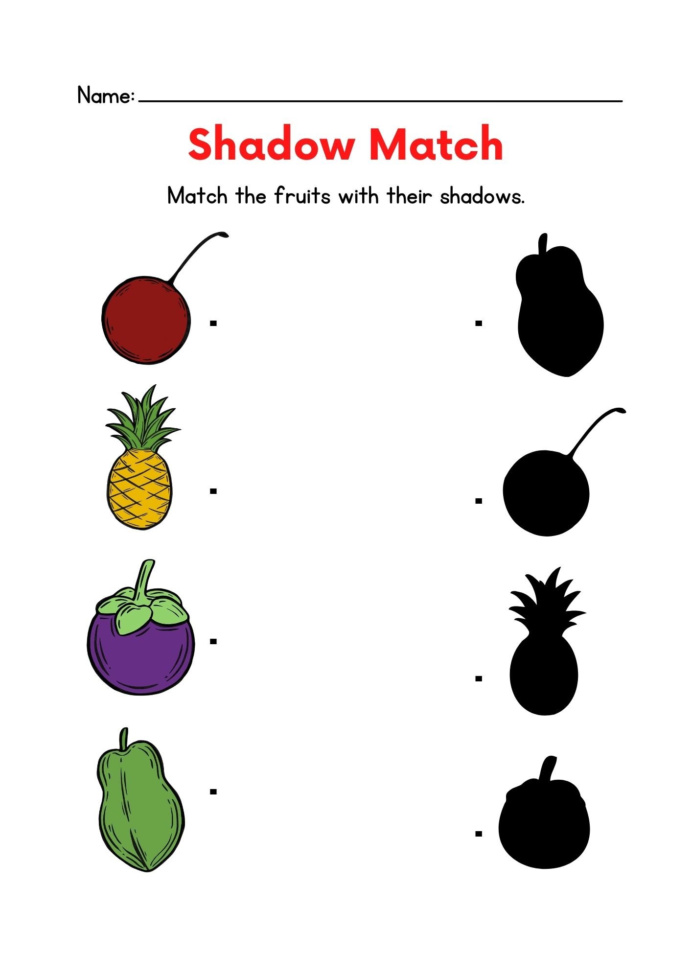 Shadow and Image Matching Worksheet For kids - Free Worksheets