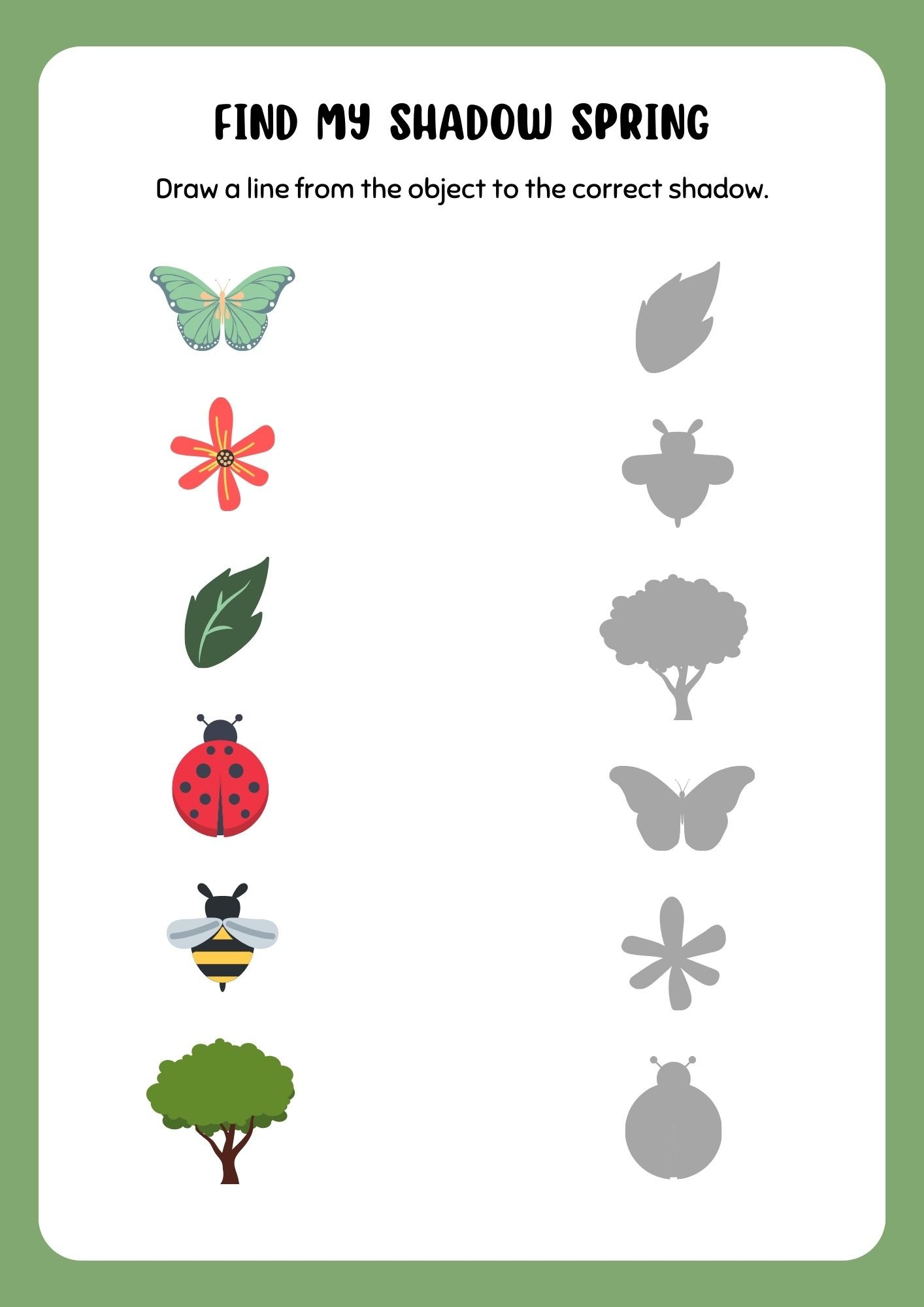Shadow and Image Matching Worksheet For kids - Free Worksheets