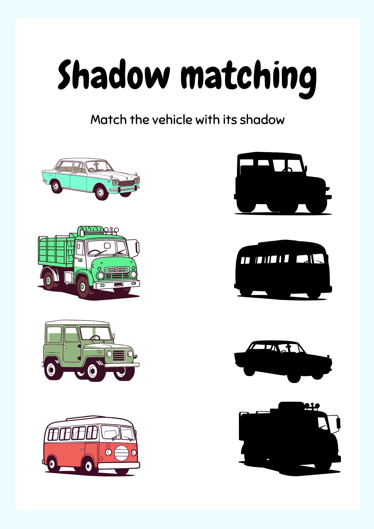 Shadow and Image Matching Worksheet For kids - Free Worksheets