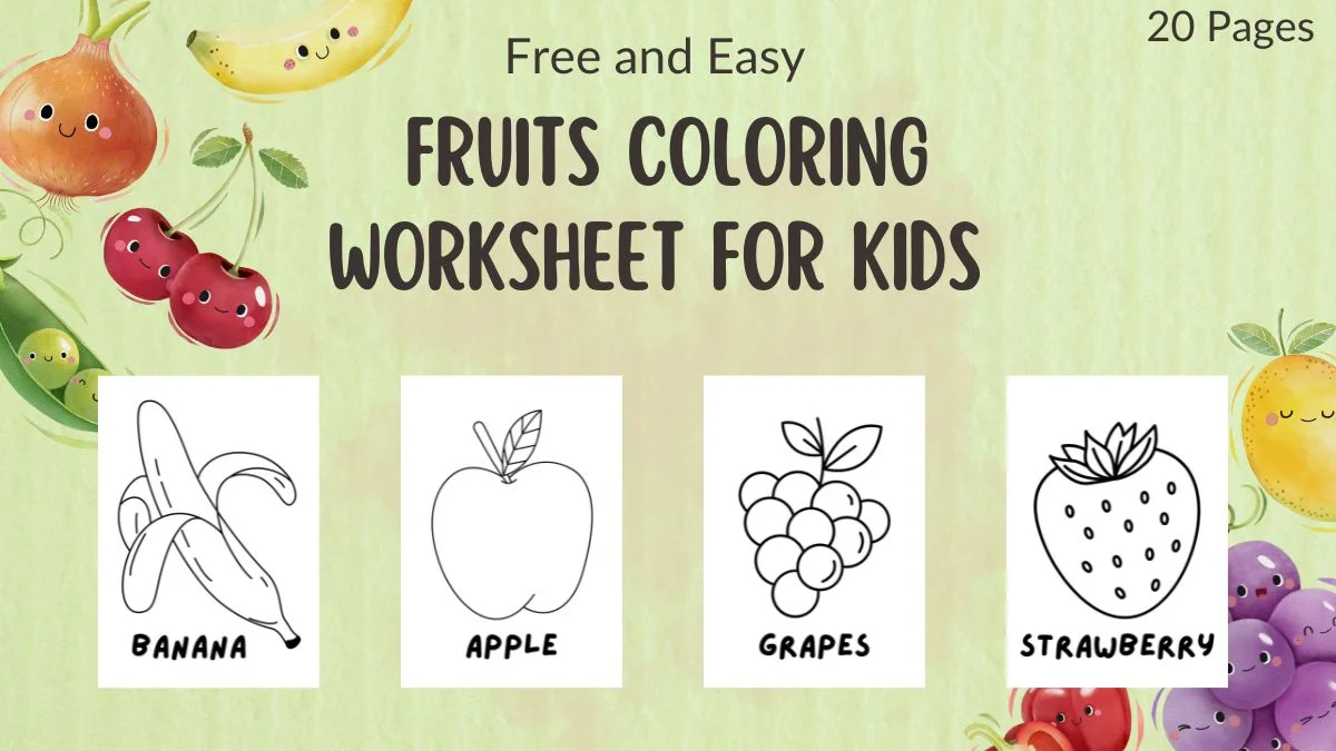 Fun and Easy Fruits Coloring Worksheet for Kids - Free Worksheets